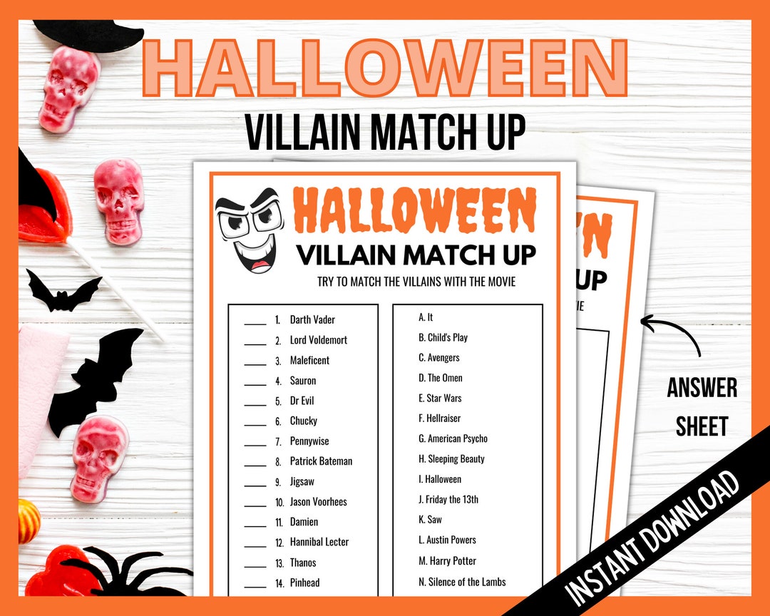 Halloween Movie Villain Match Up, Halloween Printable Game, Halloween ...
