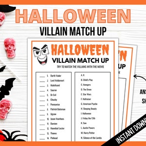 Halloween Movie Villain Match Up, Halloween Printable Game, Halloween ...