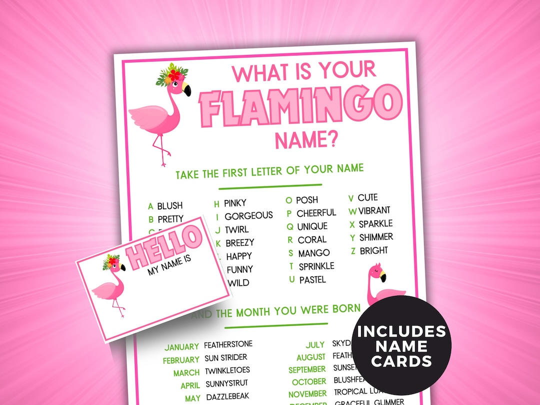 What is Your Flamingo Name, Tropical Name Game Printable, Printable ...