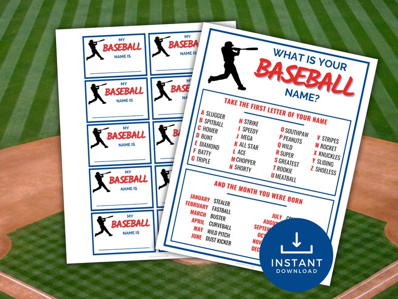 What's Your Baseball Name Game, Printable Baseball Team Game, Baseball ...