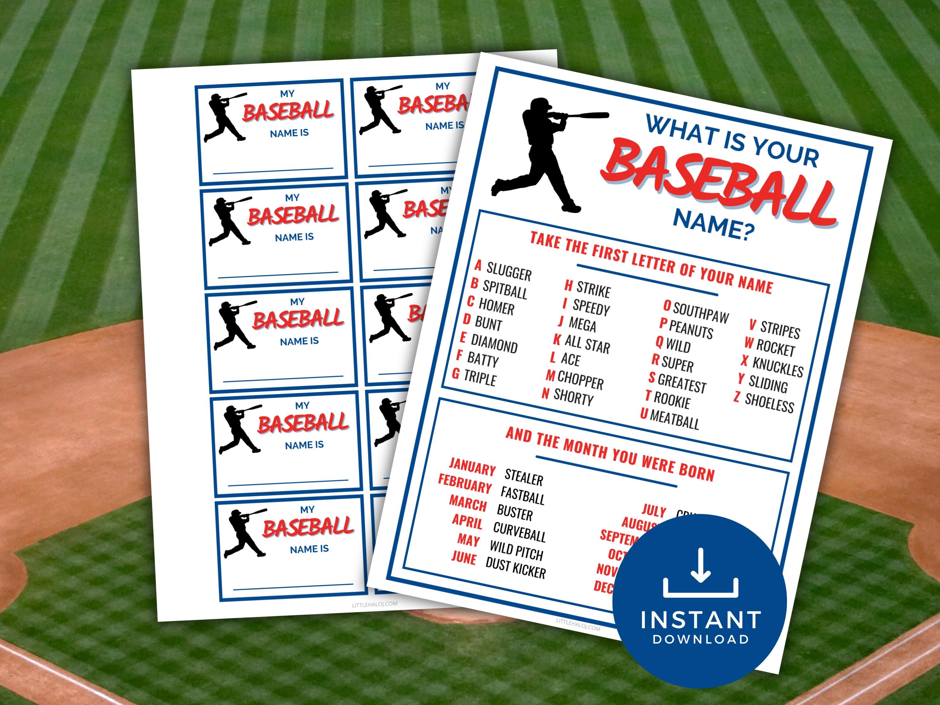 What's Your Baseball Name Game, Printable Baseball Team Game, Baseball ...
