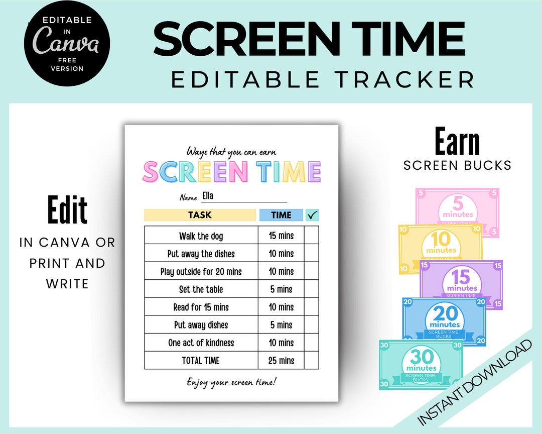 Kids Screen Time Daily Checklist, Editable Screentime Tracker, How to ...