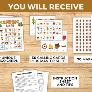 Camping Bingo, Group Game, 50 Printable Camp Game Bingo Cards, Summer ...