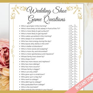 Wedding Shoe Game Questions, 128 Questions, the Wedding Shoe Printable ...
