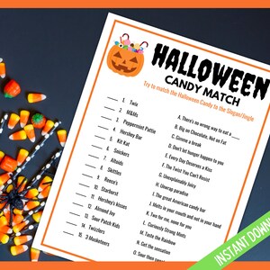 Halloween Candy Match up Game, Halloween Printable Activity for Teens ...