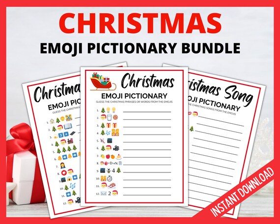 Christmas Emoji Pictionary Game Bundle, Fun Christmas Game, Xmas Emoji ...