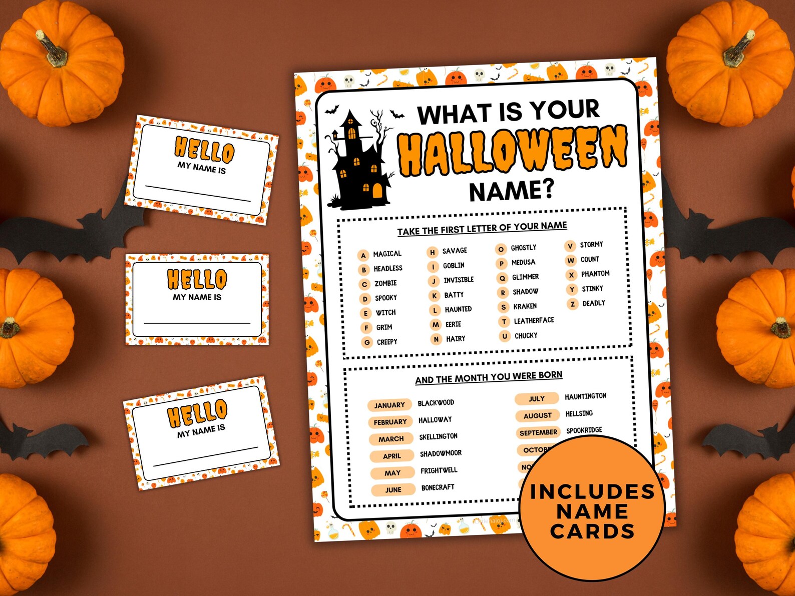 What's Your Halloween Name, Halloween Printable Game, Halloween Party ...
