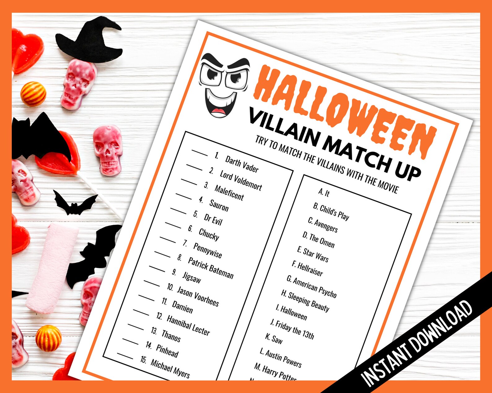 Halloween Movie Villain Match Up Halloween Printable Game - Etsy