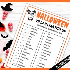 Halloween Movie Villain Match Up, Halloween Printable Game, Halloween ...