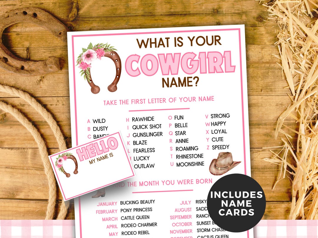 What's Your Cowgirl Name Game, Printable Cowgirl Party Game, Western ...