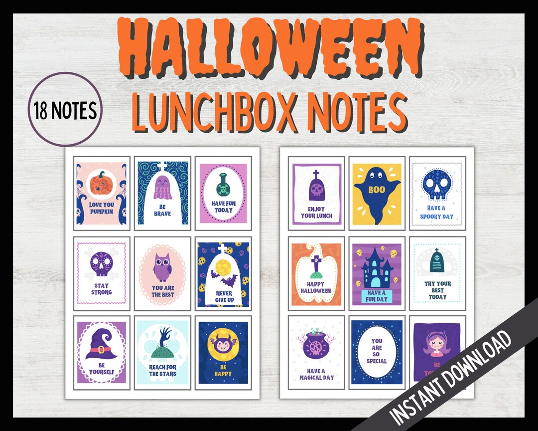 Halloween Lunchbox Notes for Kids, Back to School Halloween Notes ...