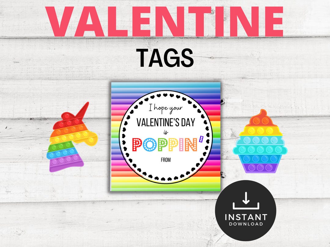 Pop It Valentine Card Printable, Pop It Gift Tags, Valentines Day Cards ...