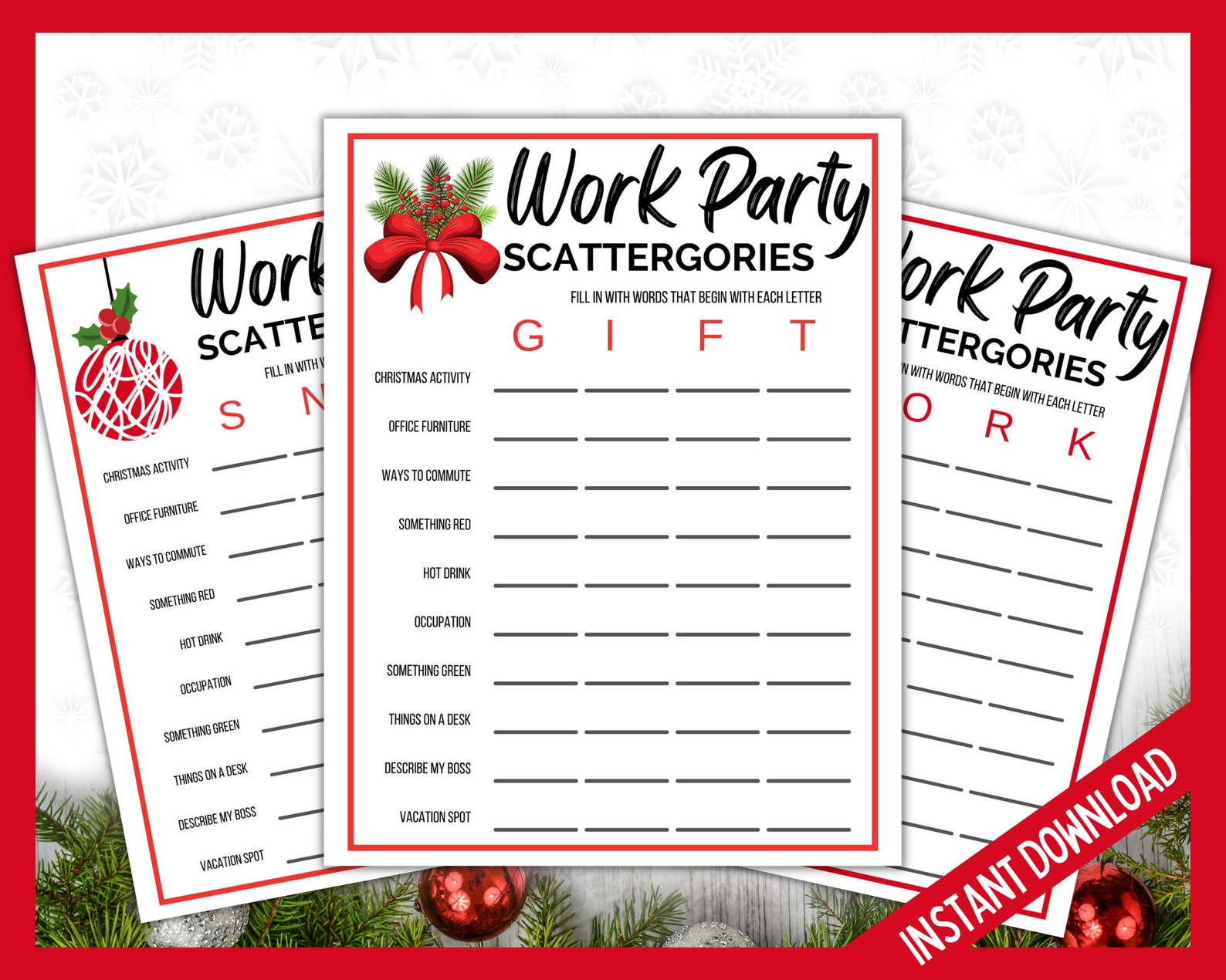 Holiday Office Party Scattergories Work Party Scattergories - Etsy