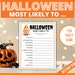 Halloween Most Likely to Printable Party Game, Guess the Party Guest ...