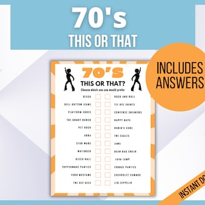 70s This or That Party Game, 1970s Printable Game, Would You Rather ...