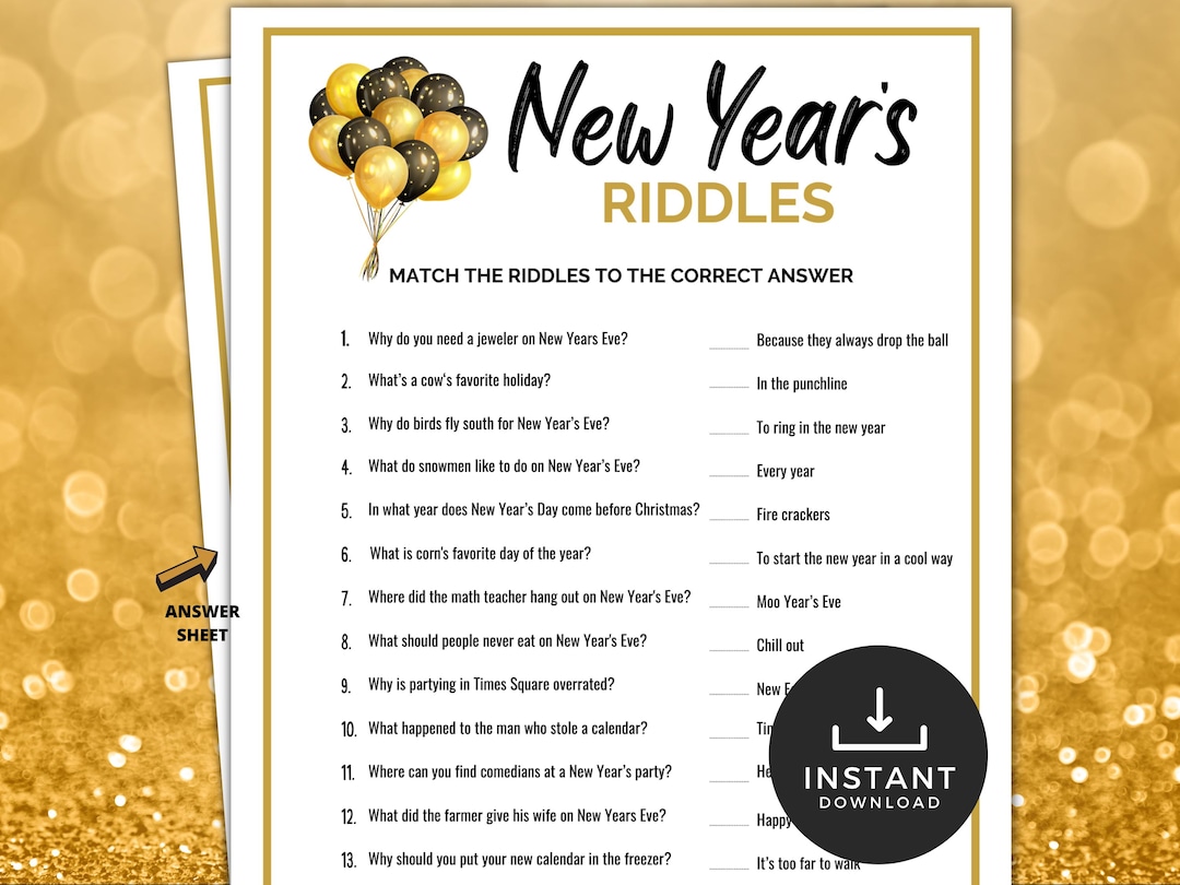 New Year's Eve Riddles, NYE Party Games, New Years Eve Printable Game ...