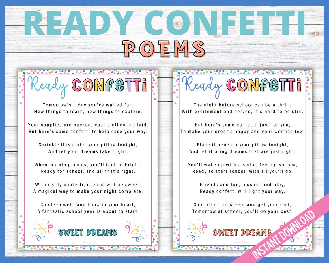 Ready Confetti Poem, Back to School Poems, Ready Confetti for Teachers ...