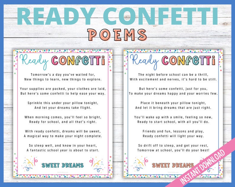 Ready Confetti Poem, Back to School Poems, Ready Confetti for Teachers ...