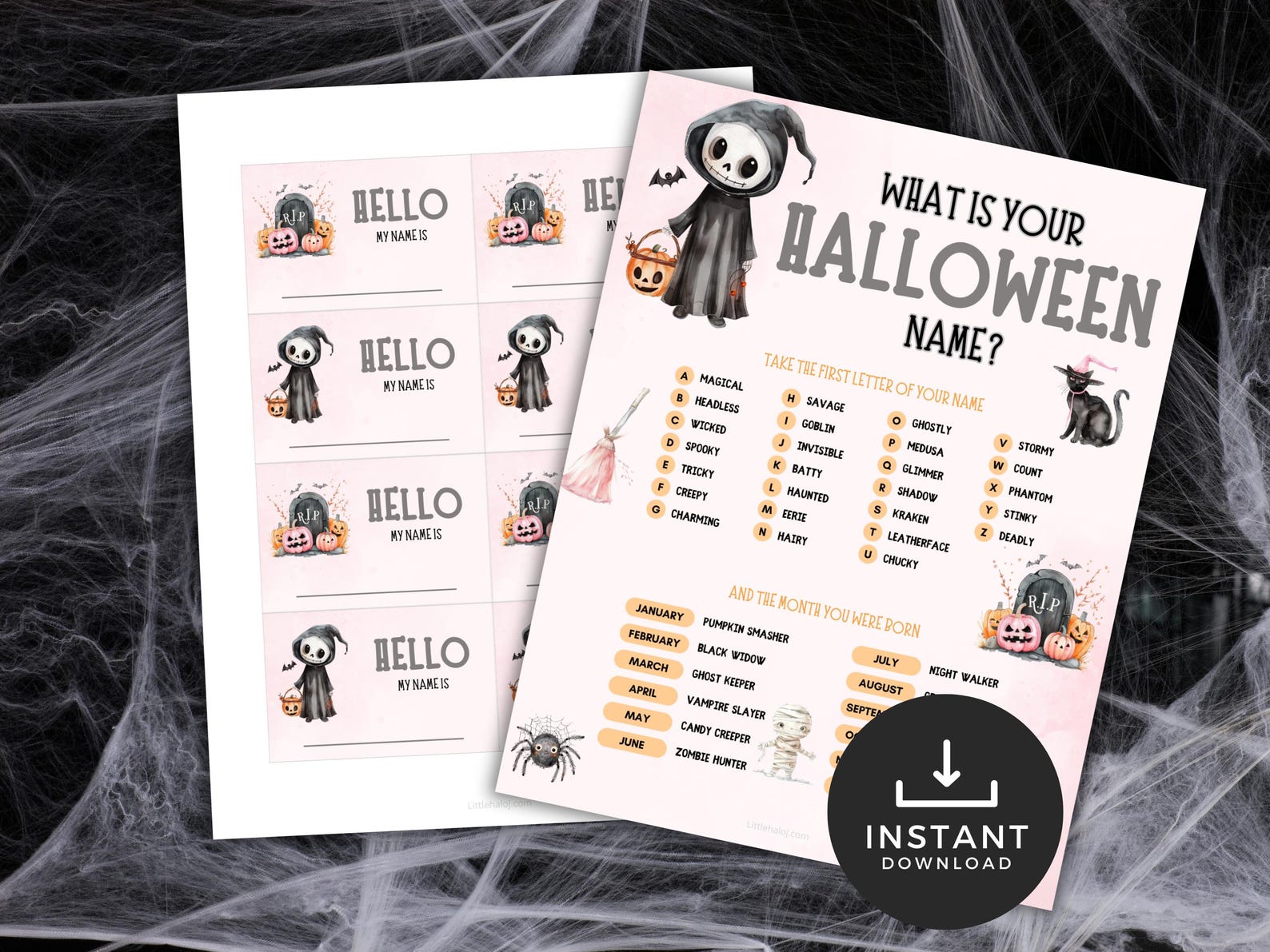 What's Your Halloween Name, Pink Halloween Printable Game, Halloween ...
