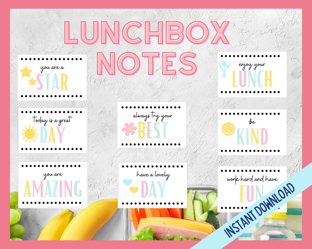 Lunchbox Notes for Kids, Back to School Notes, Printable Lunch Notes ...