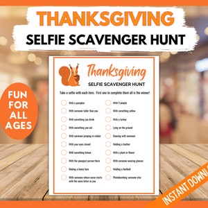 Thanksgiving Selfie Photo Scavenger Hunt, Printable Thanksgiving Games ...