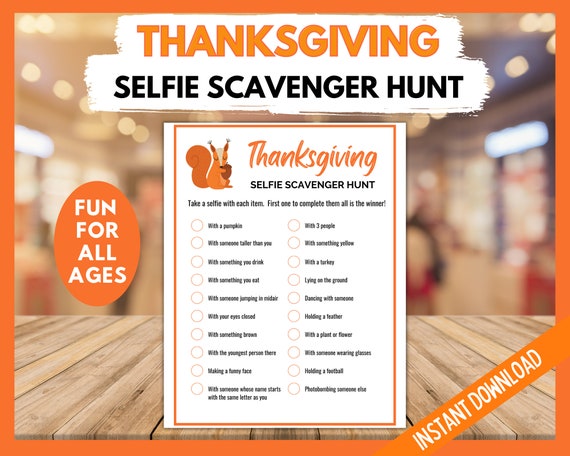 Thanksgiving Selfie Photo Scavenger Hunt, Printable Thanksgiving Games ...