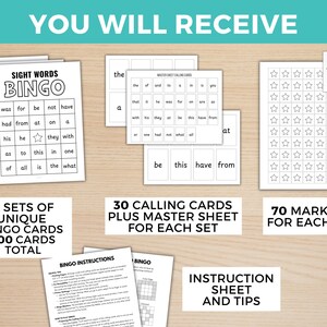 Sight Words Bingo, 200 Bingo Cards, Fry's First 100 Words, High ...