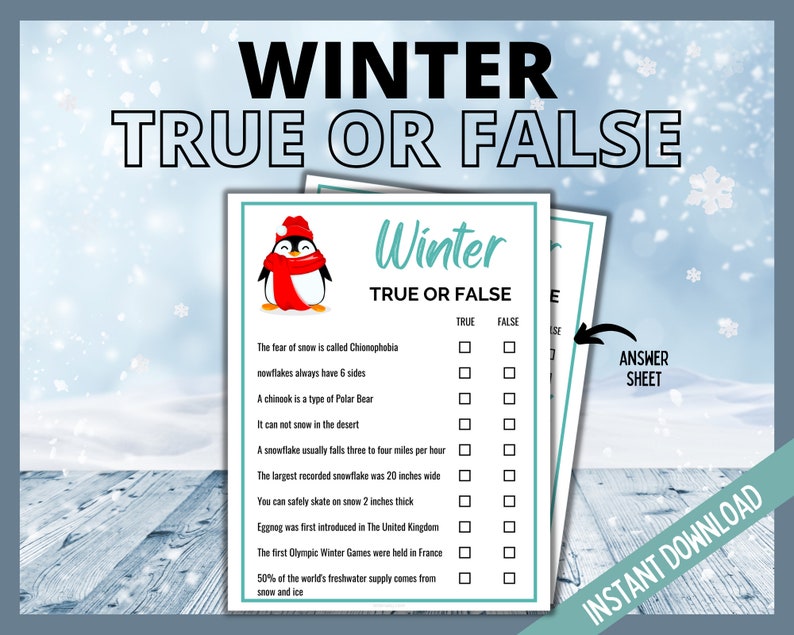 Winter True of False Fun Wintertime Games Winter Party Game - Etsy