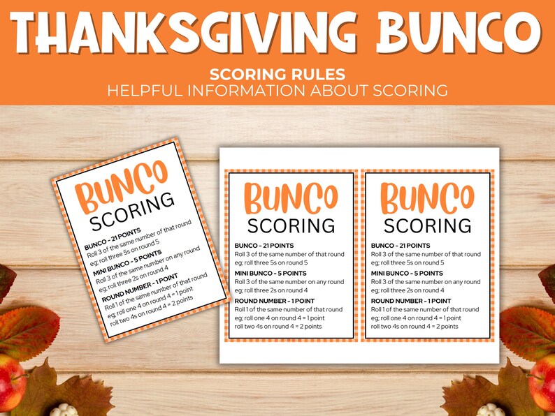 Thanksgiving Bunco, Fall Bunco Printable Party Pack and Scorecards ...