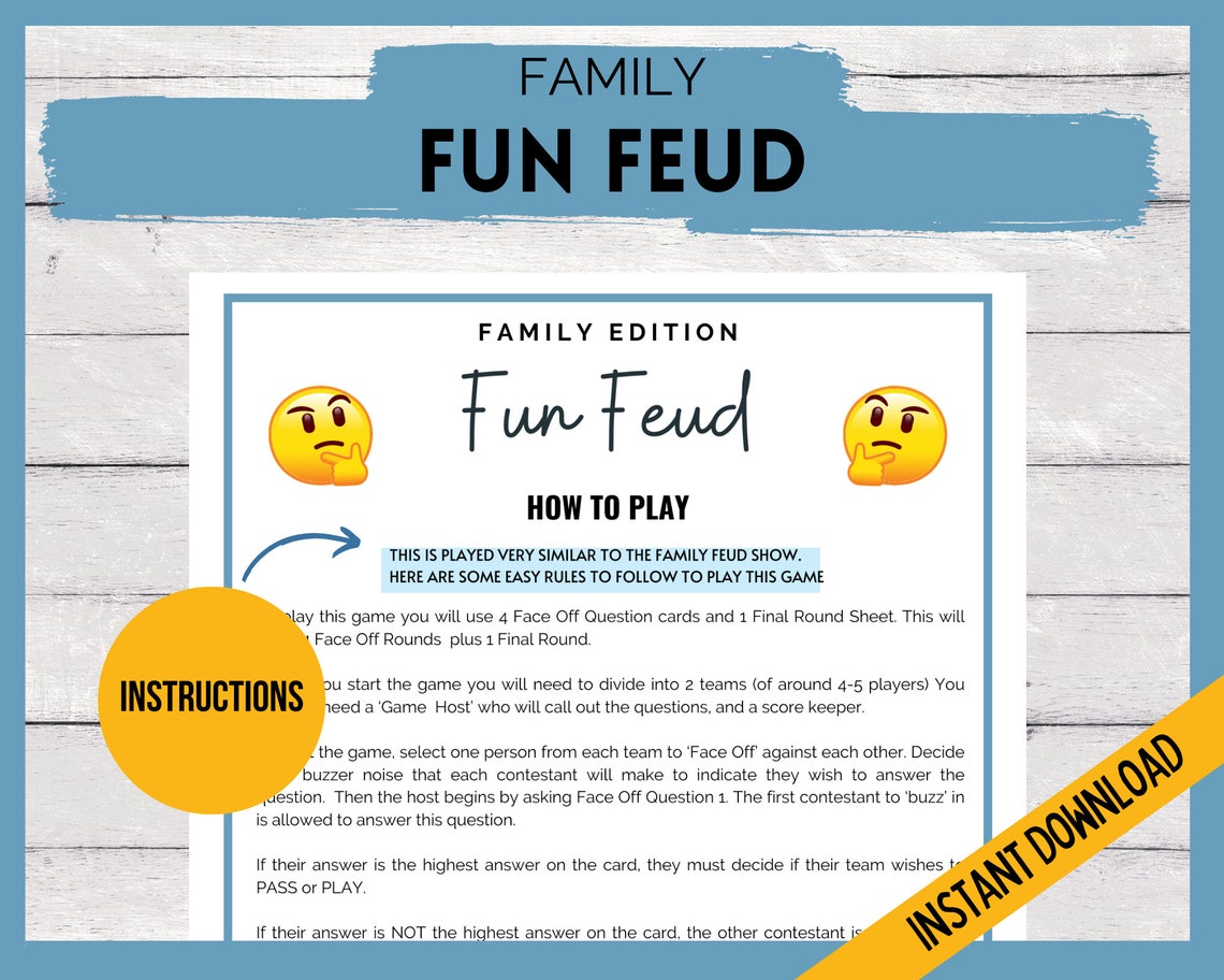 Fun Feud Game Printable Family Game Friendly Feud Trivia - Etsy