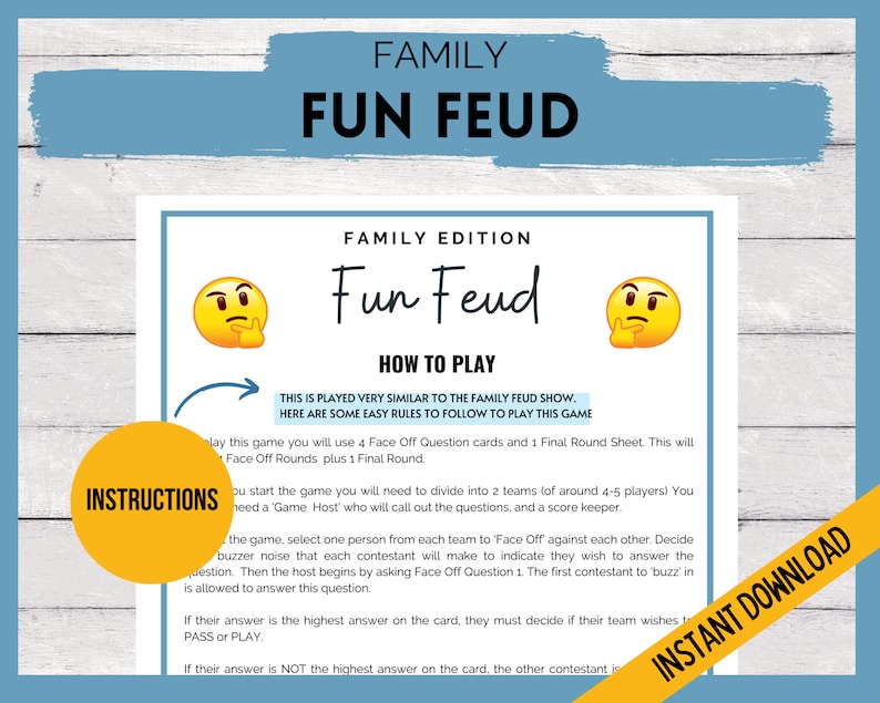 Fun Feud Game, Printable Family Game, Friendly Feud, Trivia Quiz ...