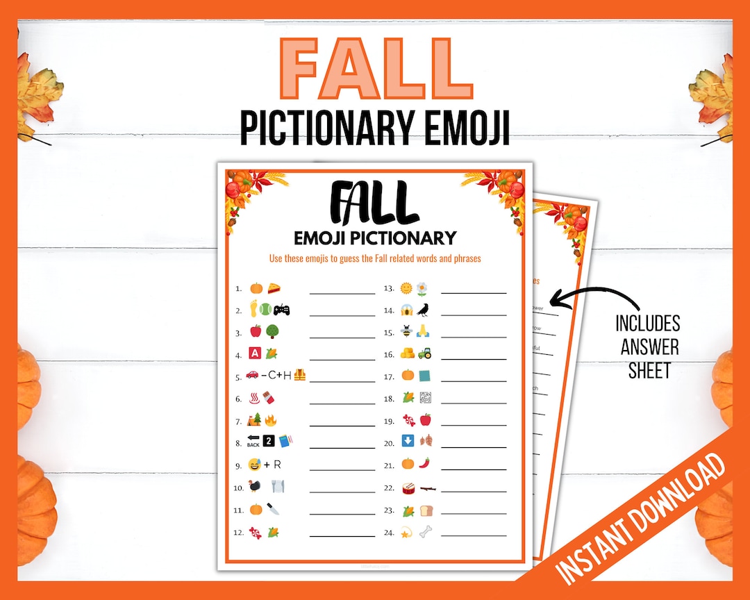 Fall Emoji Pictionary, Printable Autumn Games, Fall Time Activities for ...
