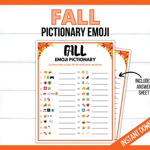 Fall Emoji Pictionary, Printable Autumn Games, Fall Time Activities for ...