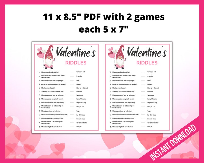 Valentine Riddles for Kids Printable Valentine's Day - Etsy