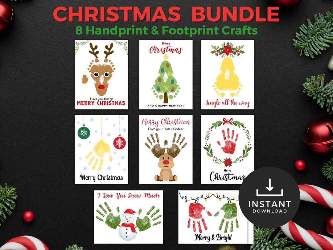 Christmas Handprint Footprint DIY Art, Holiday Printable Handprint ...