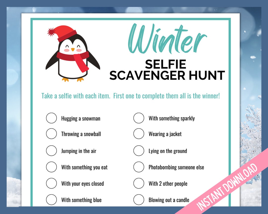 Winter Selfie Scavenger Hunt, Fun Winter Game, Cold Weather Fun Game ...