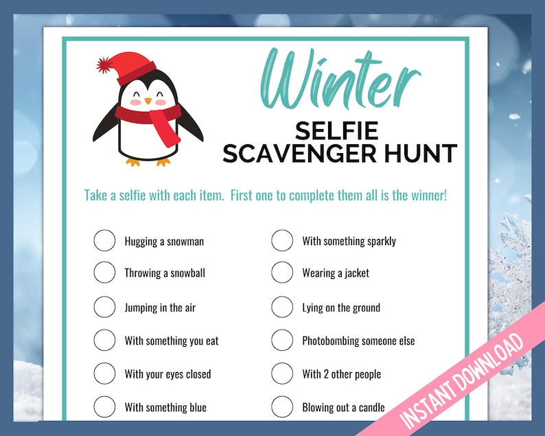 Winter Selfie Scavenger Hunt Fun Winter Game Cold Weather - Etsy