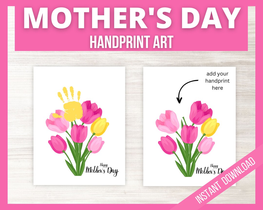 Mother's Day Flower Handprint Crafts, Printable Handprint Art, Mothers ...