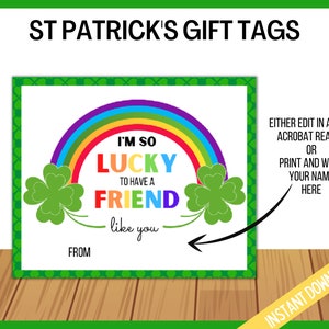 St Patrick's Day Gift Tag, Lucky to Have a Friend Like You, St Patricks ...