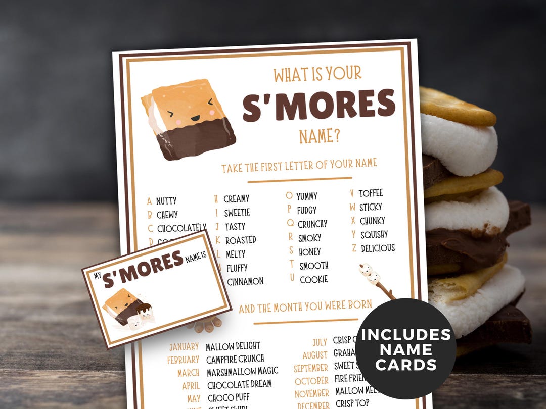 What's Your S'mores Name Game, Printable Smores Party Game, Camping ...