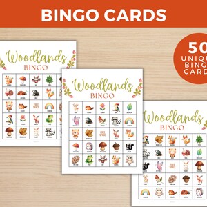 Woodlands Bingo, Woodlands Party Game, 50 Printable Woodlands Bingo ...