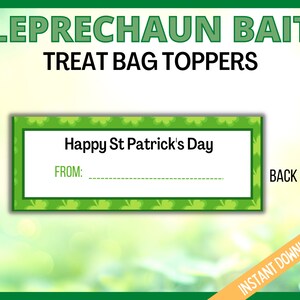 St Patricks Day Card, St Patricks Day Treat Bag Topper, Leprechaun Bait ...