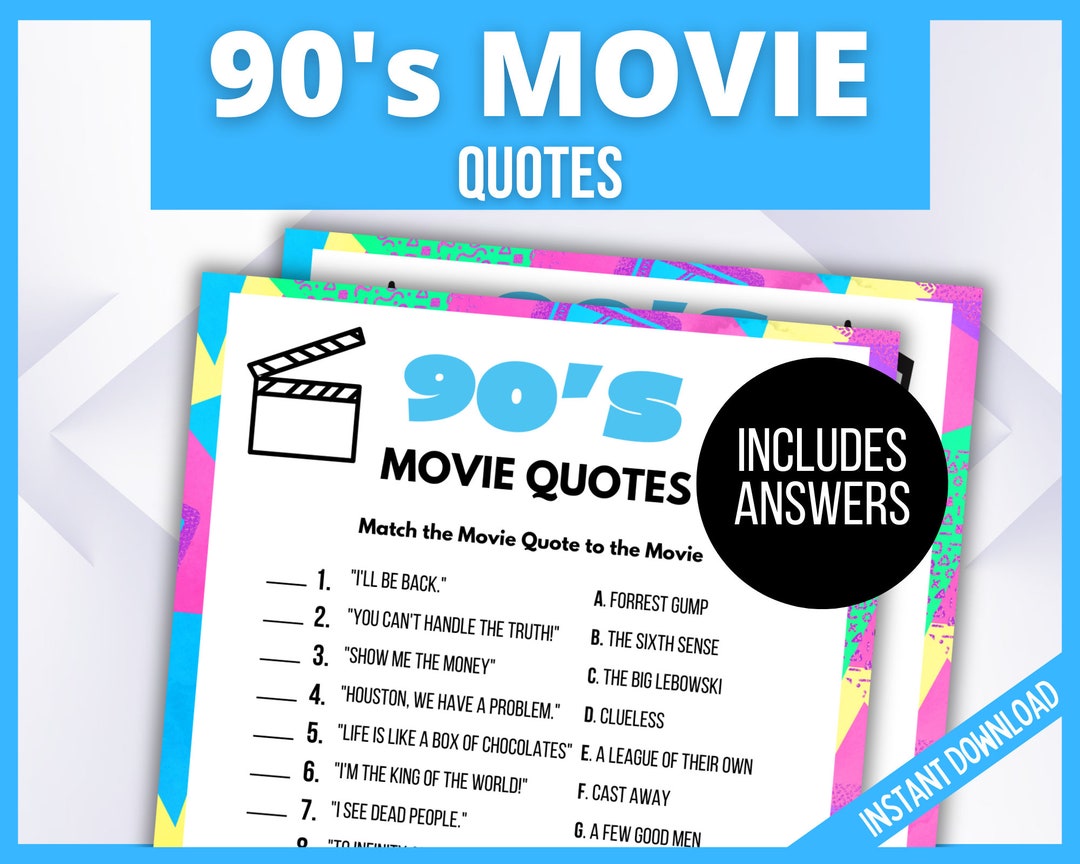 1990s Movie Quotes, 90s Movie Quiz, 90s Printable Party Game, 1990s ...