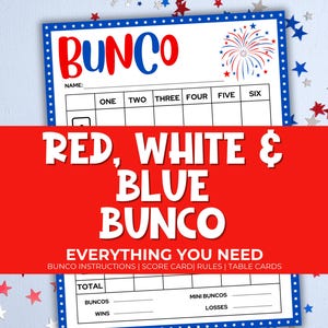 Red White and Blue Bunco Printable Party Pack and Scorecards, Patriotic ...