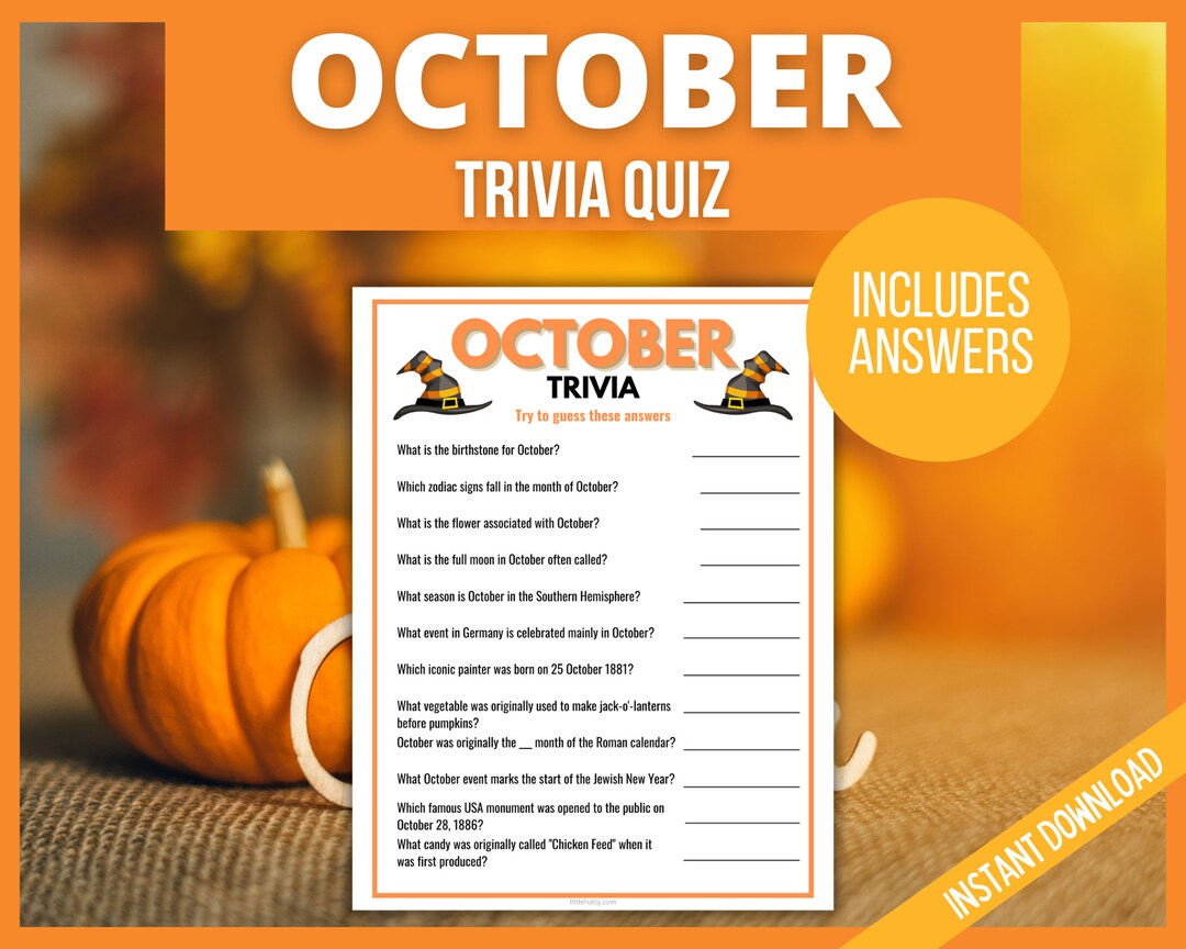 October Trivia Game, Fall Trivia Quiz, Autumn Games, Fall Printable ...