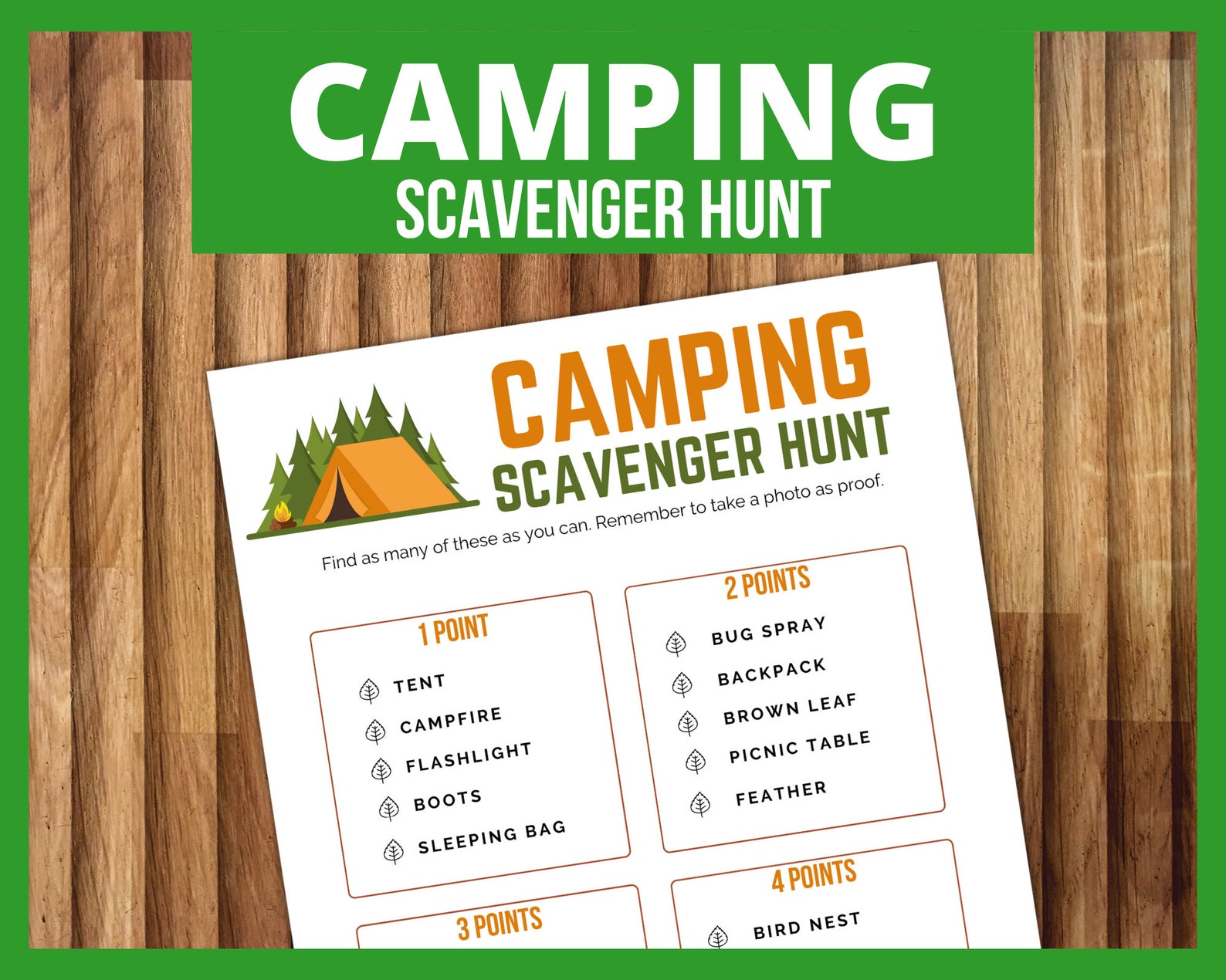 Camping Scavenger Hunt Printable Camping Game Campground - Etsy