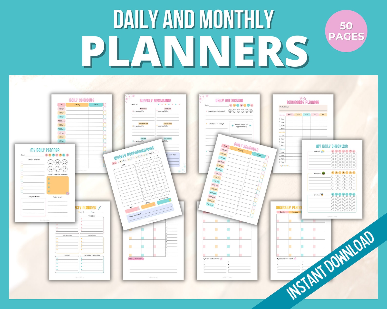 Kids Planner, Printable Kids Daily Planner, Daily Journal for Kids, 50 ...