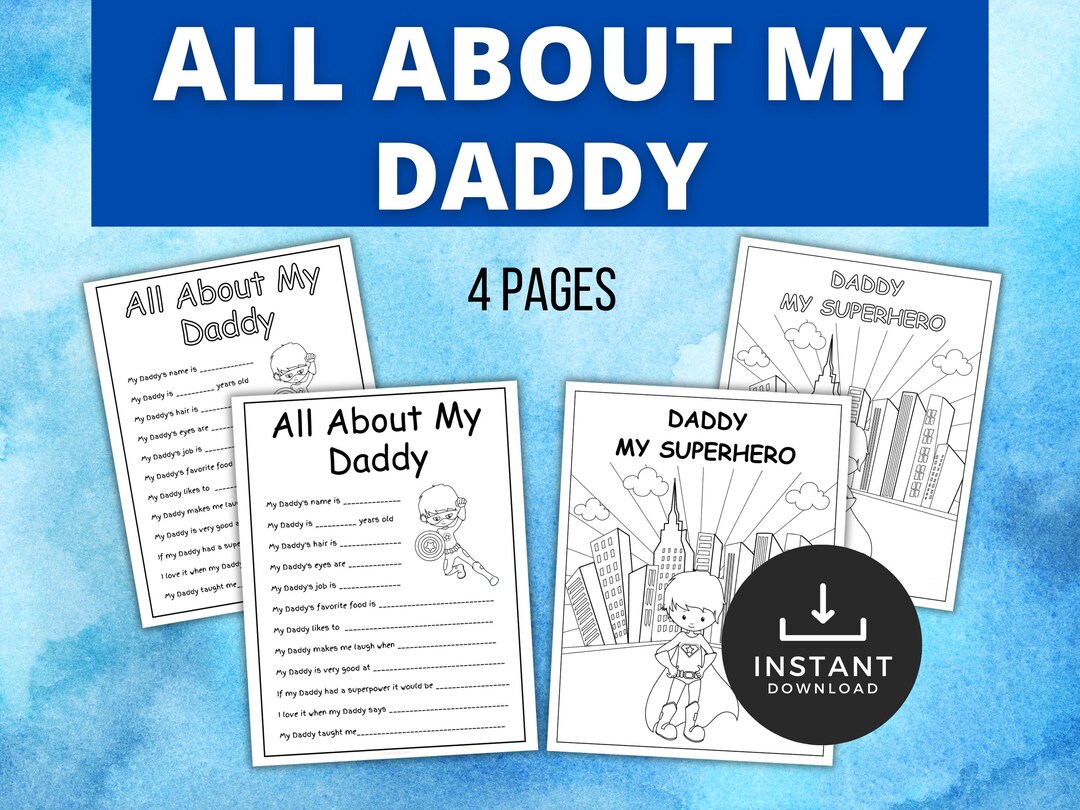 All About My Daddy Letter, Daddy My Superhero, Printable Coloring Card ...
