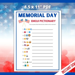 Memorial Day Emoji Game, Emoji Pictionary Game, Memorial Day Party ...