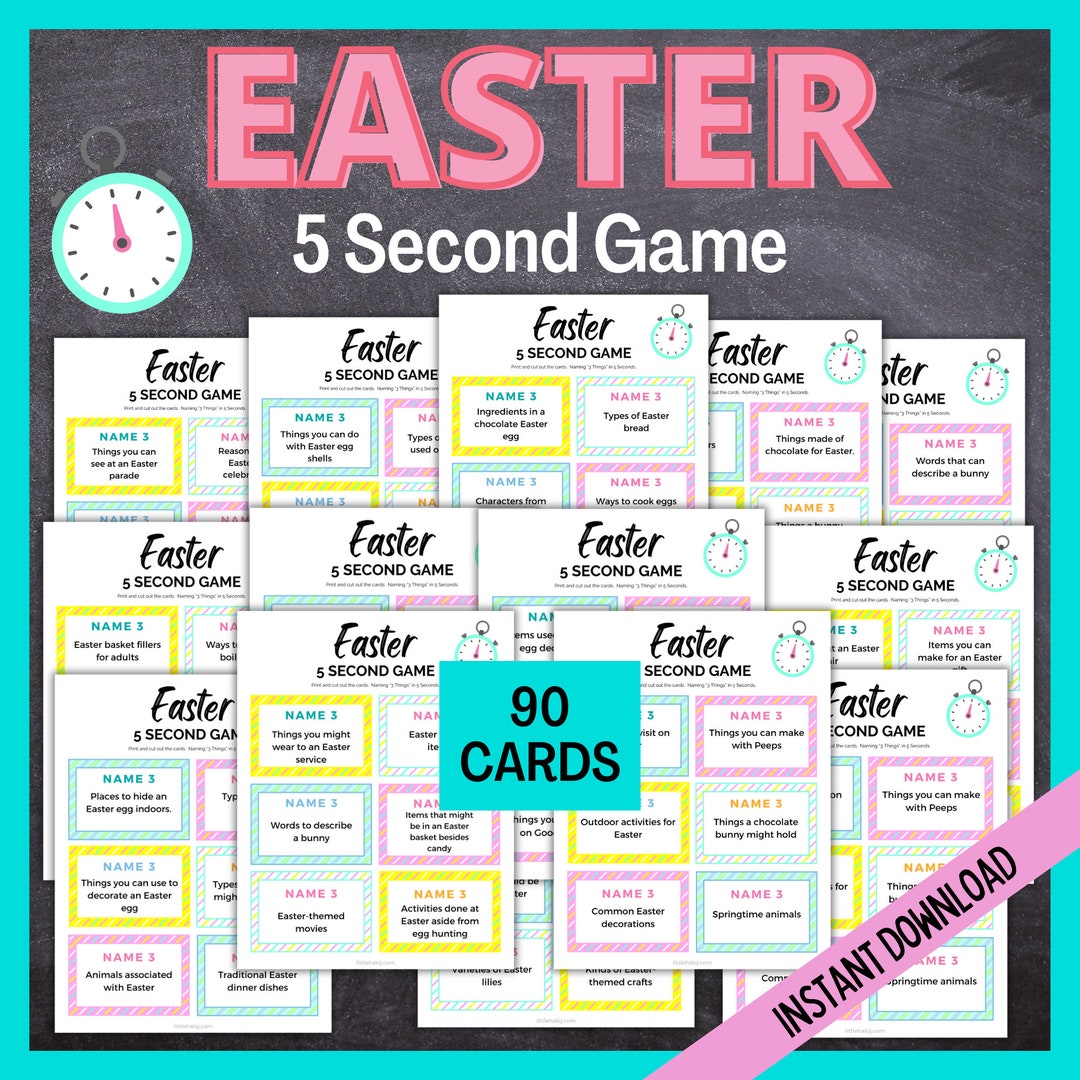 Easter 5 Second Game, 90 Printable Cards, Easter Card Game, Holiday ...